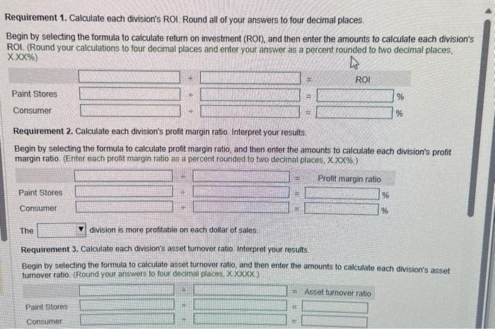 Data table1. Calculate each division's ROI. Round all | Chegg.com