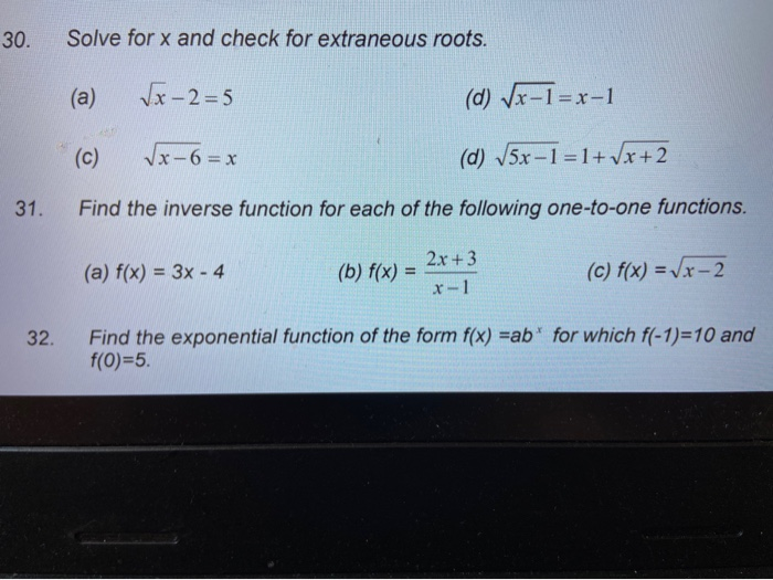Solved 30. Solve for x and check for extraneous roots. (a) | Chegg.com