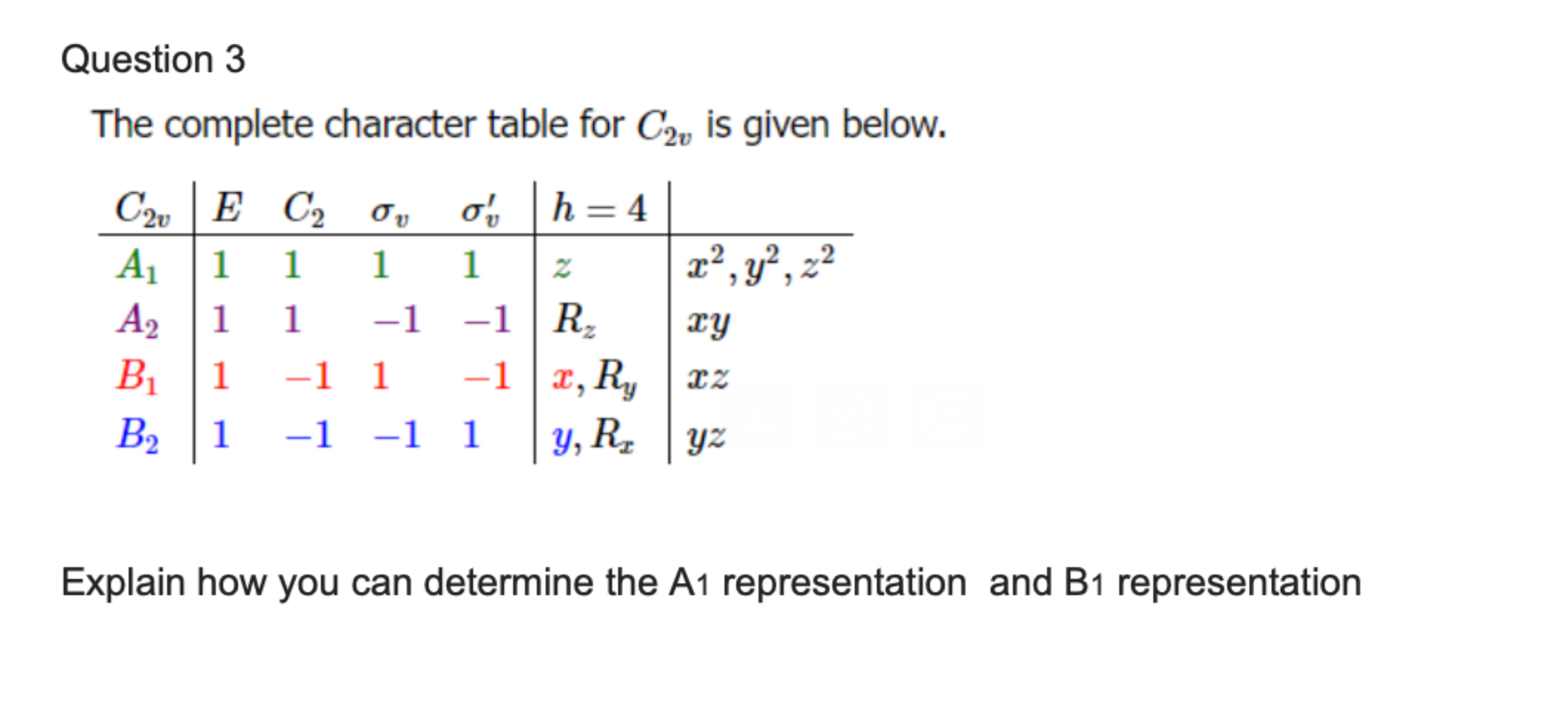 Solved Question 3The complete character table for C2v ﻿is | Chegg.com