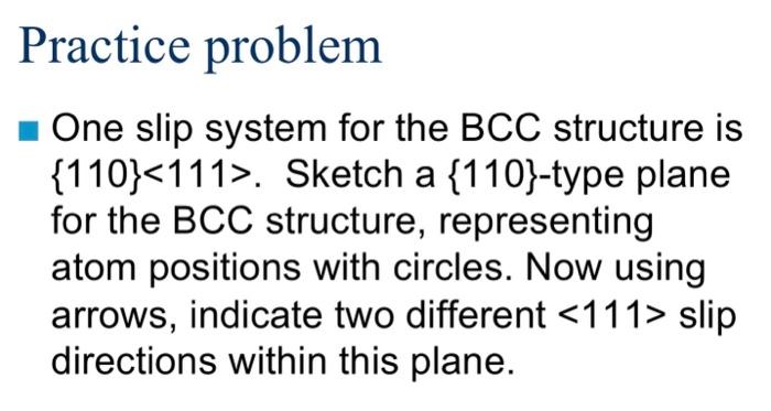 Solved Practice problem One slip system for the BCC | Chegg.com Solved Practice problem One slip system for the BCC | Chegg.com