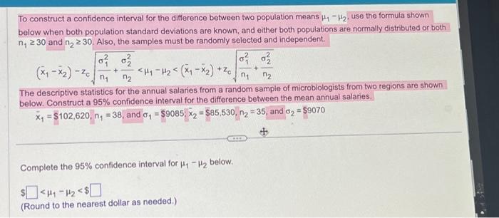 Solved To construct a confidence interval for the difference | Chegg.com