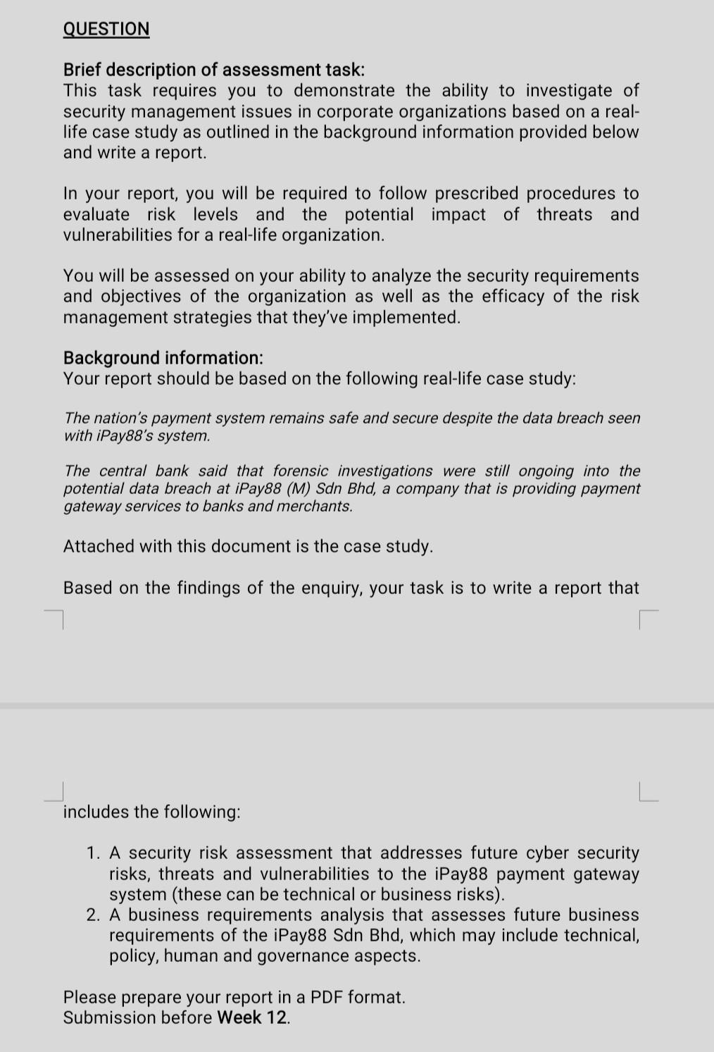 Solved QUESTION Brief description of assessment task: This | Chegg.com