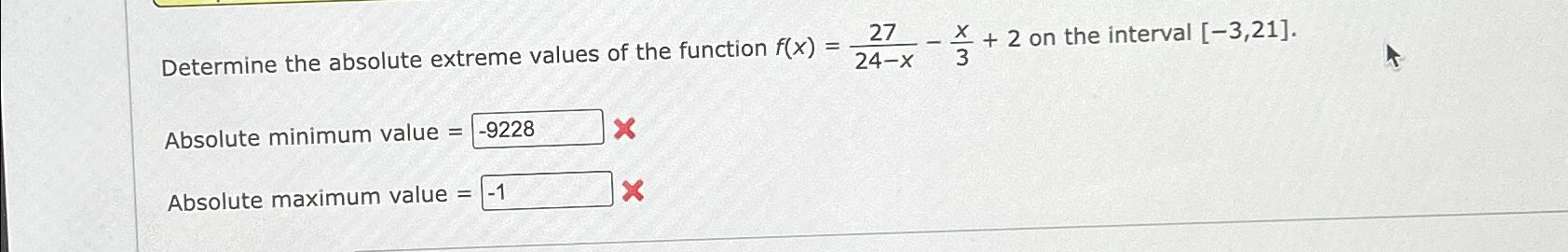 Solved Determine the absolute extreme values of the function | Chegg.com
