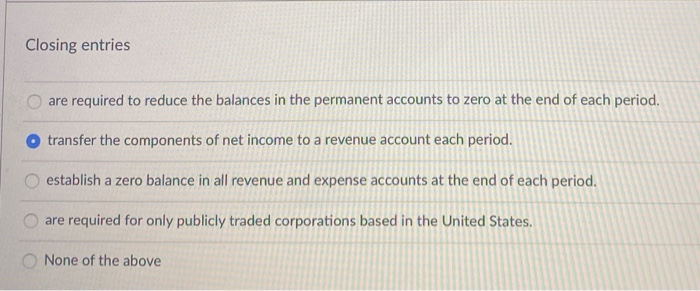 Solved Closing entries are required to reduce the balances | Chegg.com