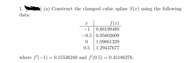 Solved 1. data: ] (a) Construct the clamped cubic spline | Chegg.com