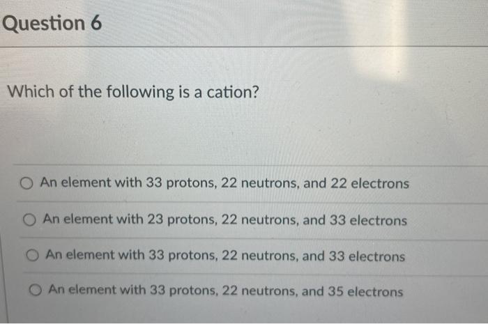 Solved Question 6 Which of the following is a cation? O An | Chegg.com