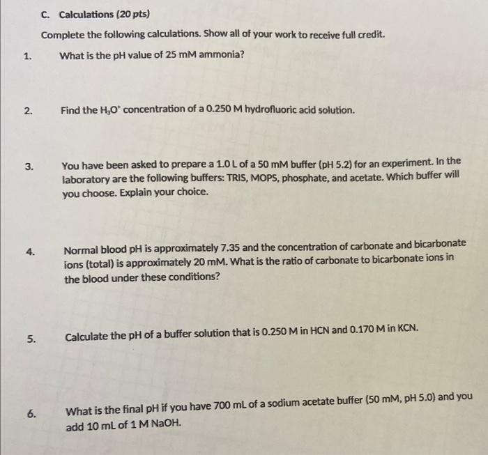 Complete the following calculations. Show all of your | Chegg.com