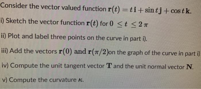 Solved Consider the vector valued function r(t) = ti+sintj + | Chegg.com