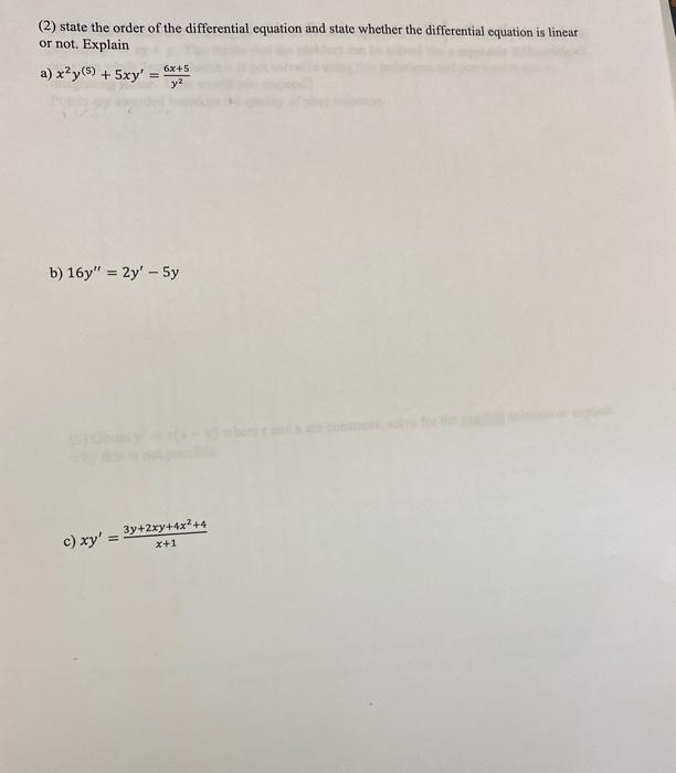 Solved (2) state the order of the differential equation and | Chegg.com
