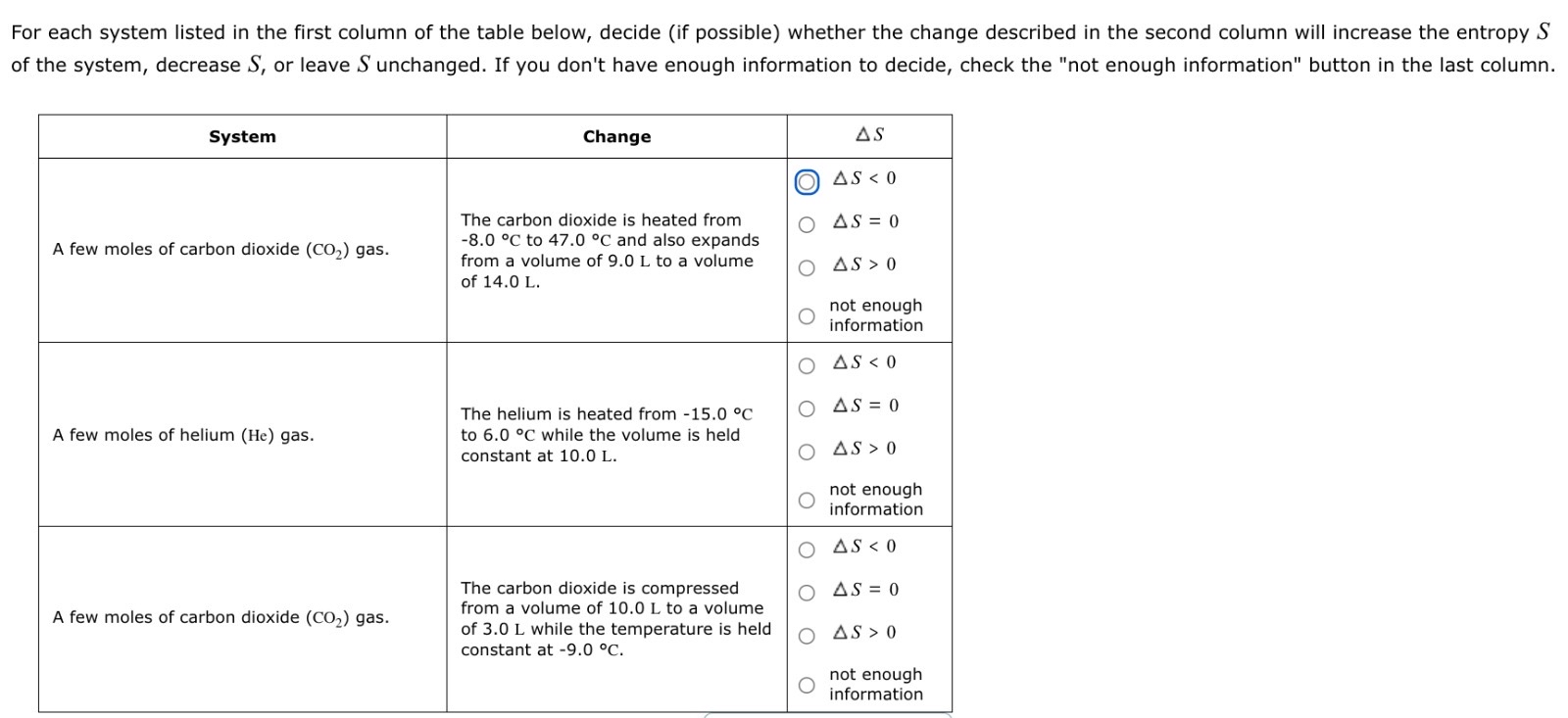 Solved For each system listed in the first column of the | Chegg.com
