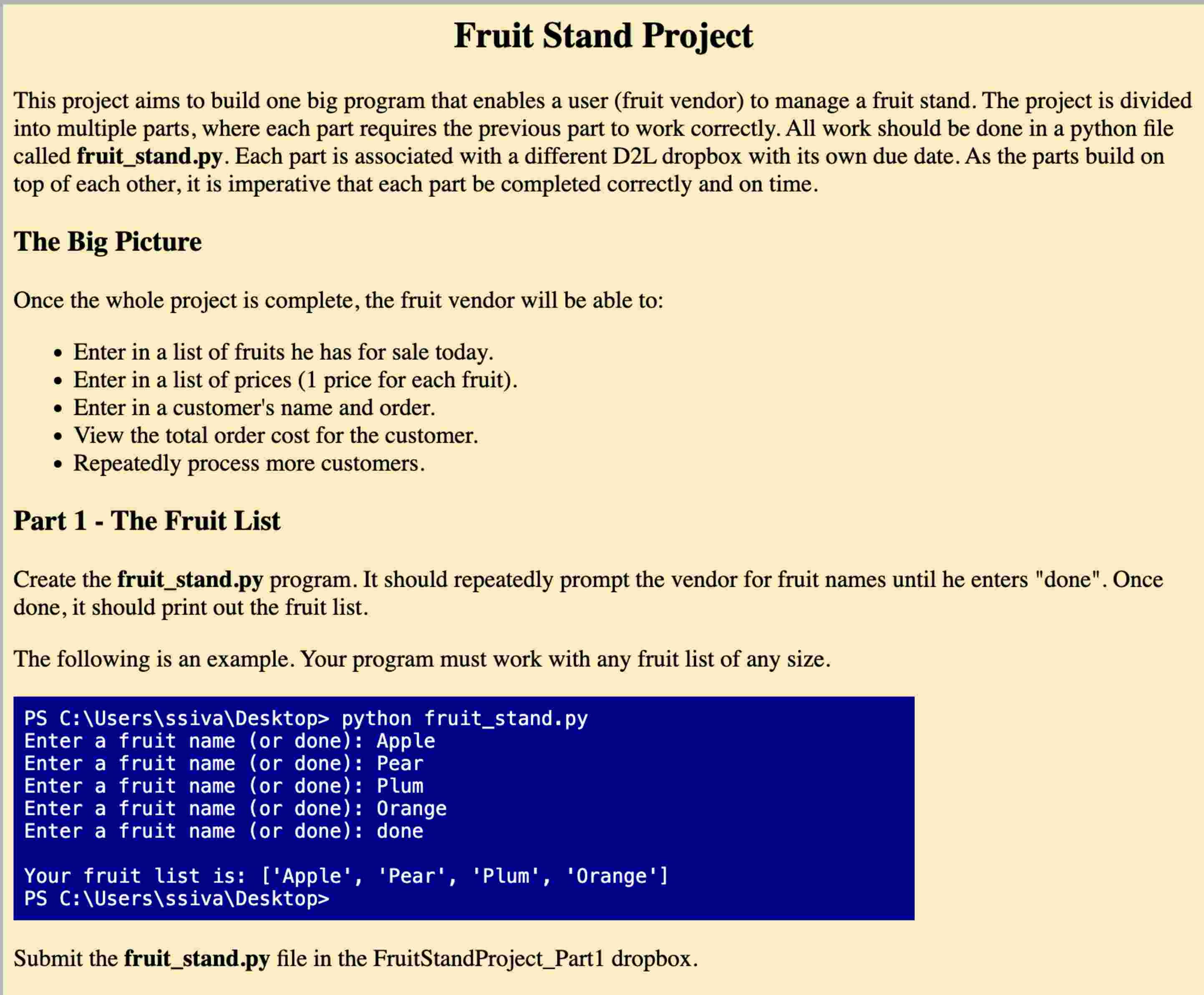 Solved Fruit Stand Project Please help write code for this | Chegg.com