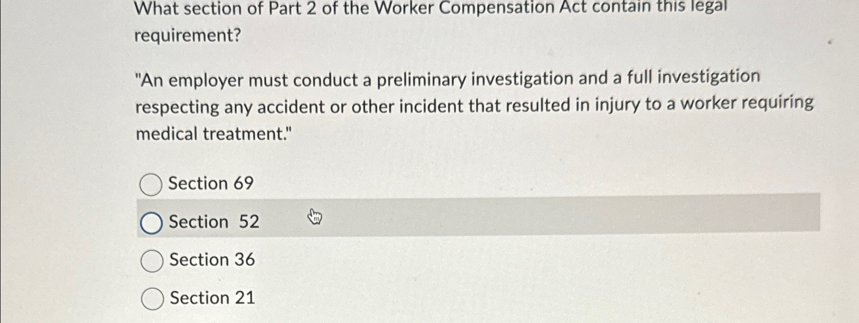 Solved What section of Part 2 ﻿of the Worker Compensation | Chegg.com