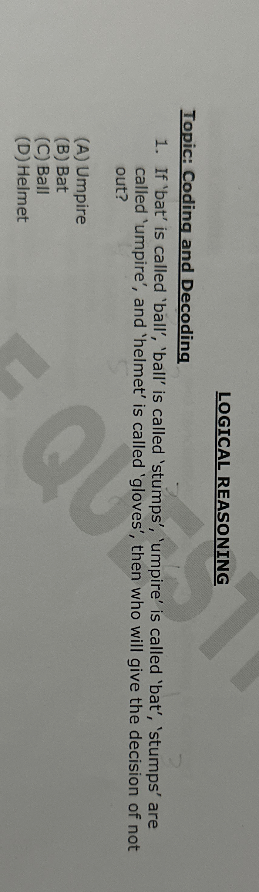 Solved LOGICAL REASONINGTopic: Coding and DecodingIf 'bat' | Chegg.com