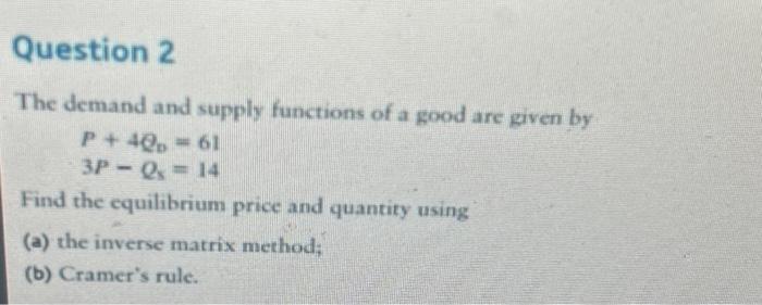 Solved Question 2 The demand and supply functions of a good | Chegg.com
