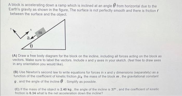 Solved A block is accelerating down a ramp which is inclined | Chegg.com