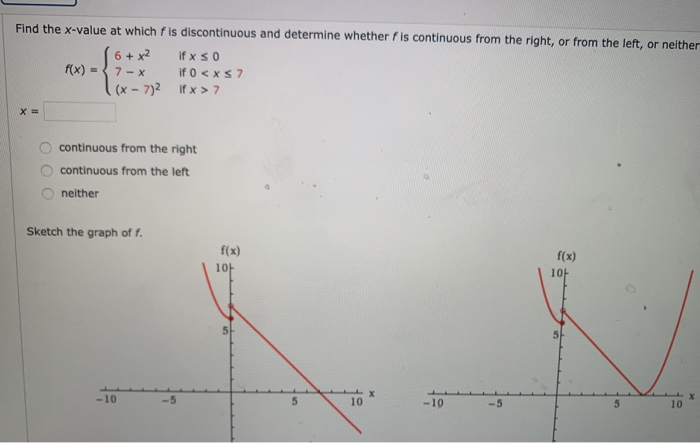 Solved Find the x-value at which f is discontinuous and | Chegg.com