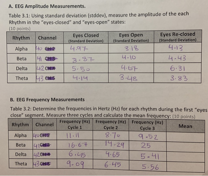 Solved A. EEG Amplitude Measurements. Table 3.1: Using | Chegg.com