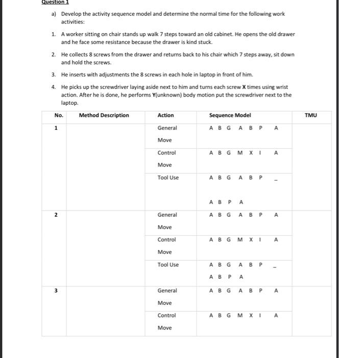 a) Develop the activity sequence model and determine | Chegg.com