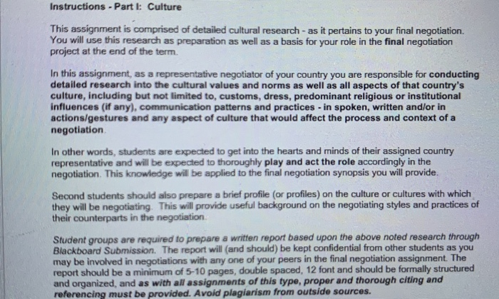 Instructions - Part I: Culture This assignment is | Chegg.com