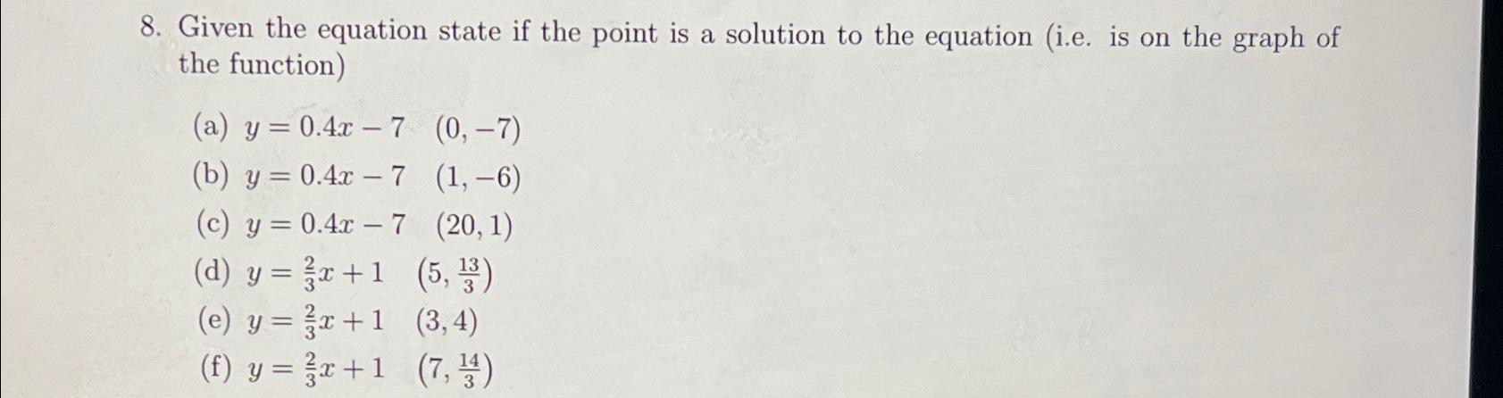 Solved Given the equation state if the point is a solution | Chegg.com