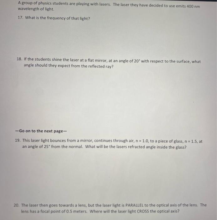 Solved A group of physics students are playing with lasers. | Chegg.com