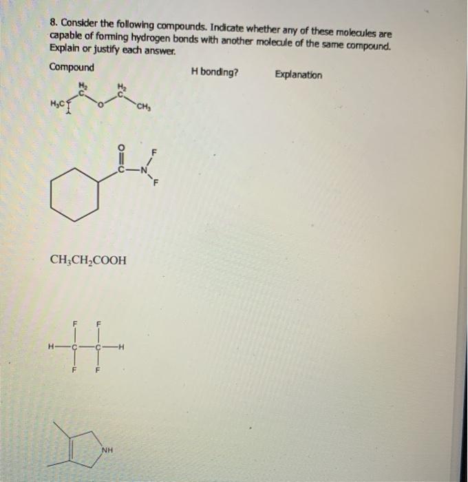 Solved 8. Consider the following compounds. Indicate whether | Chegg.com
