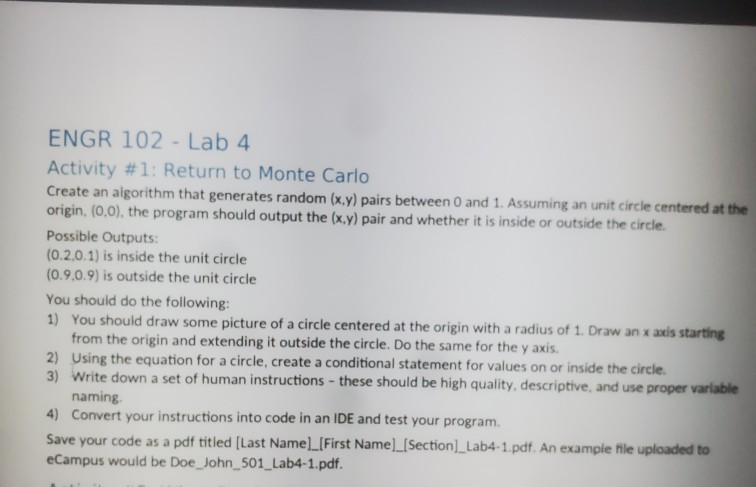 Solved ENGR 102 - Lab 4 Activity #1: Return to Monte Carlo | Chegg.com