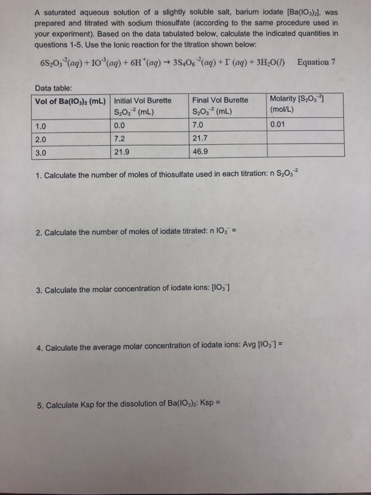 Solved A saturated aqueous solution of a slightly soluble | Chegg.com