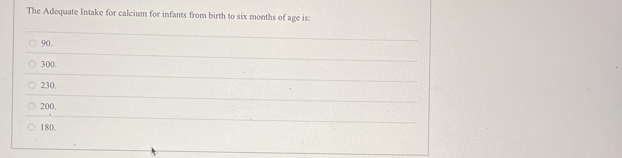 Solved The Adequate Intake for calcium for infants from | Chegg.com