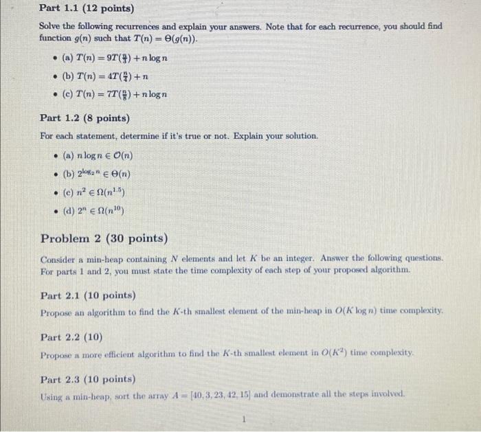 Solve the following recurrences and explain your | Chegg.com