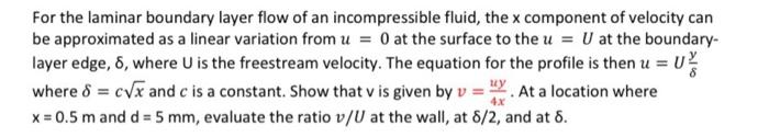 Solved For the laminar boundary layer flow of an | Chegg.com