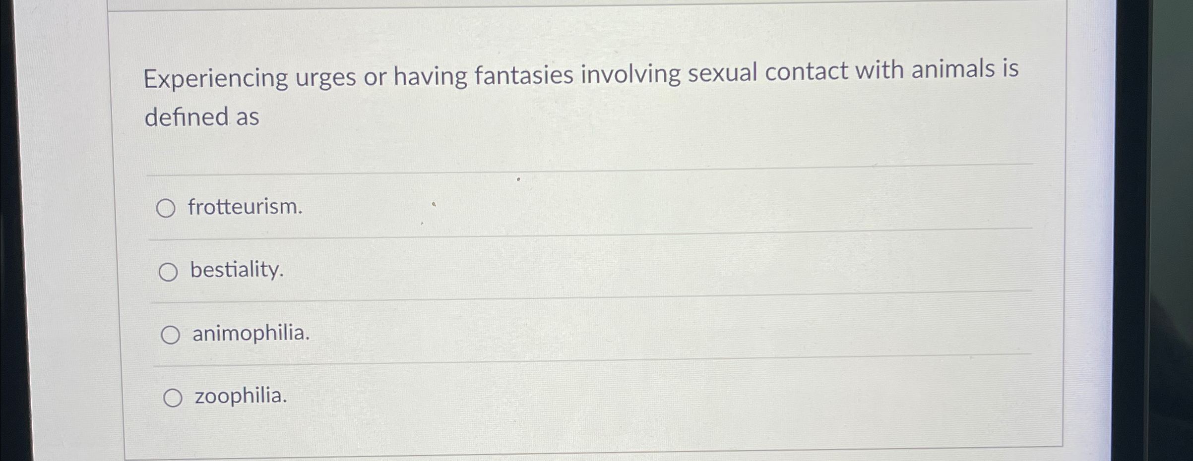 Solved Experiencing urges or having fantasies involving | Chegg.com