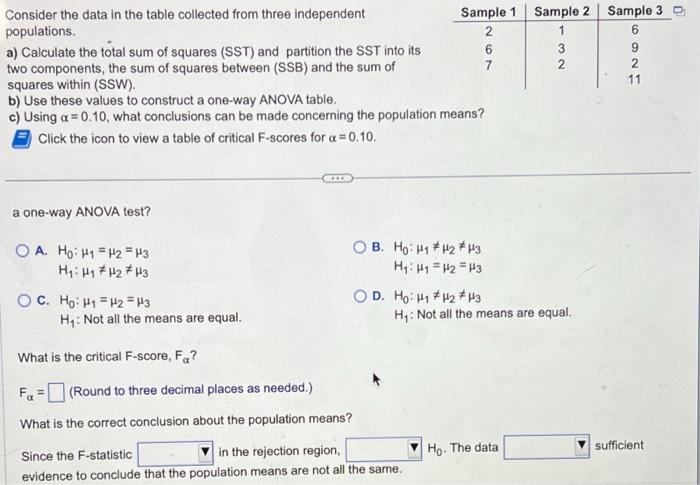 Solved Consider the data in the table collected from three | Chegg.com
