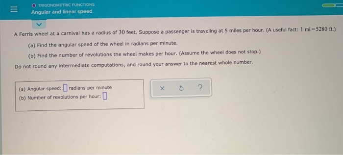 Solved O TRIGONOMETRIC FUNCTIONS Angular and linear speed A | Chegg.com