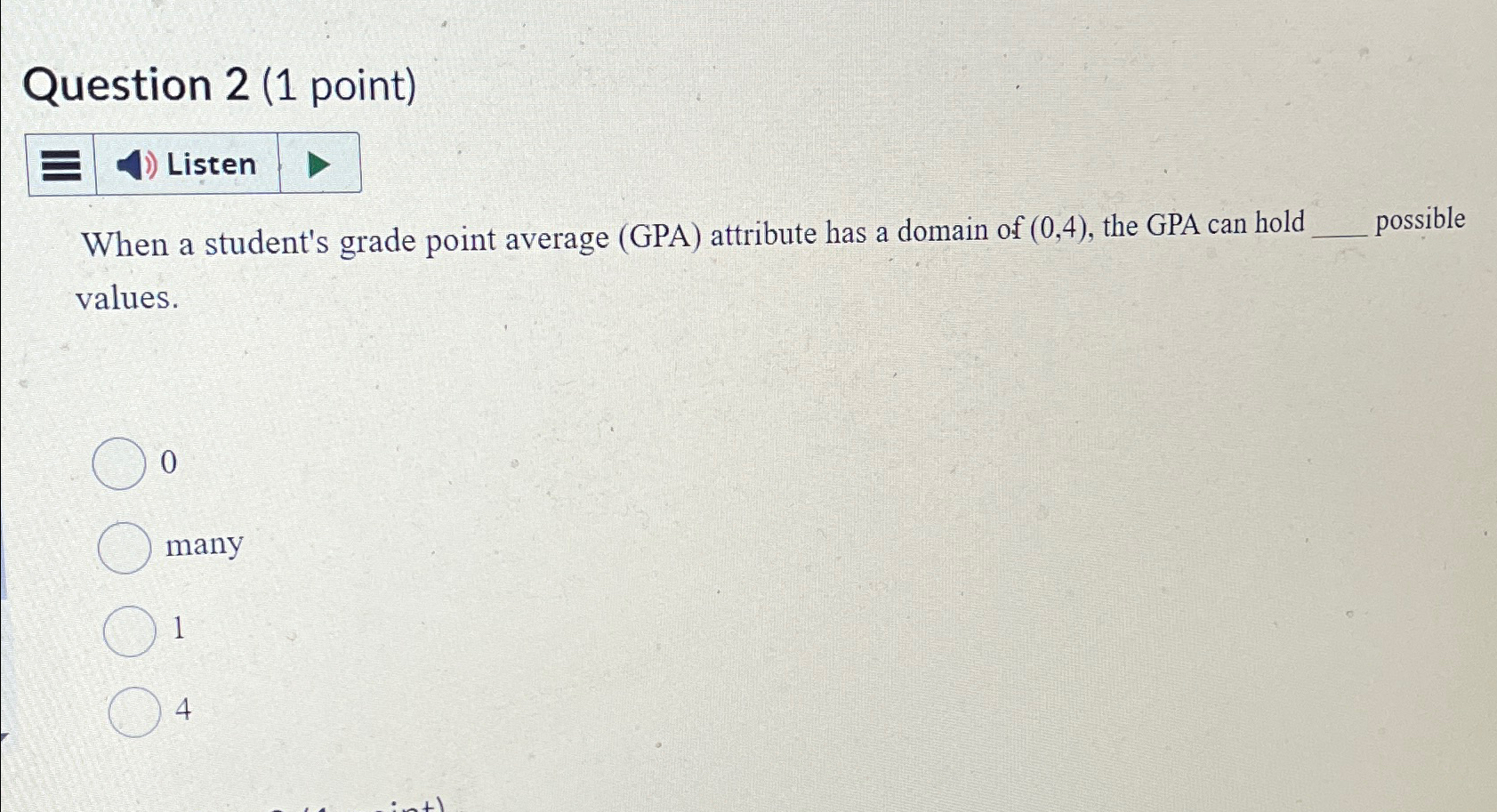Solved Question 2 (1 ﻿point)When a student's grade point | Chegg.com