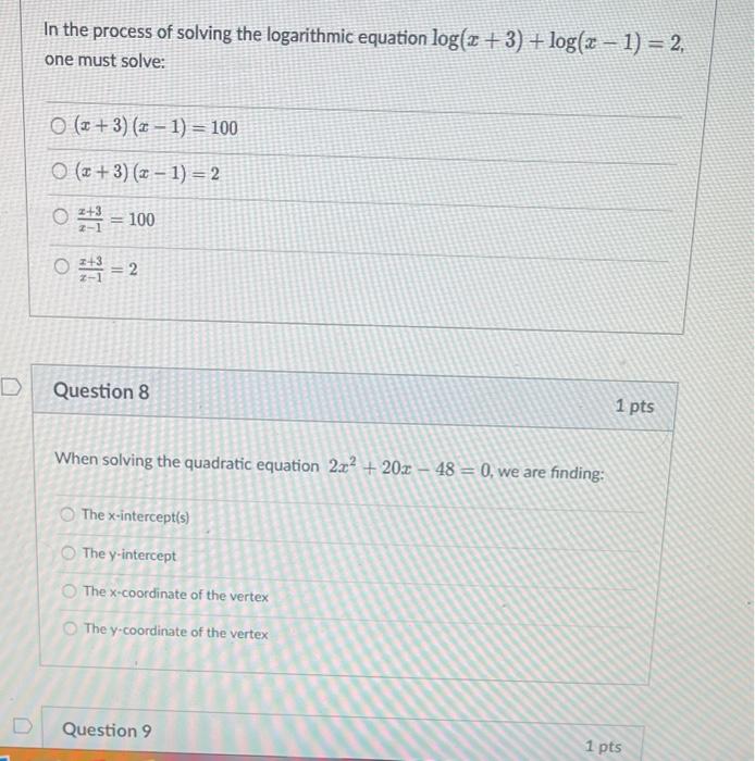Solved In the process of solving the logarithmic equation | Chegg.com