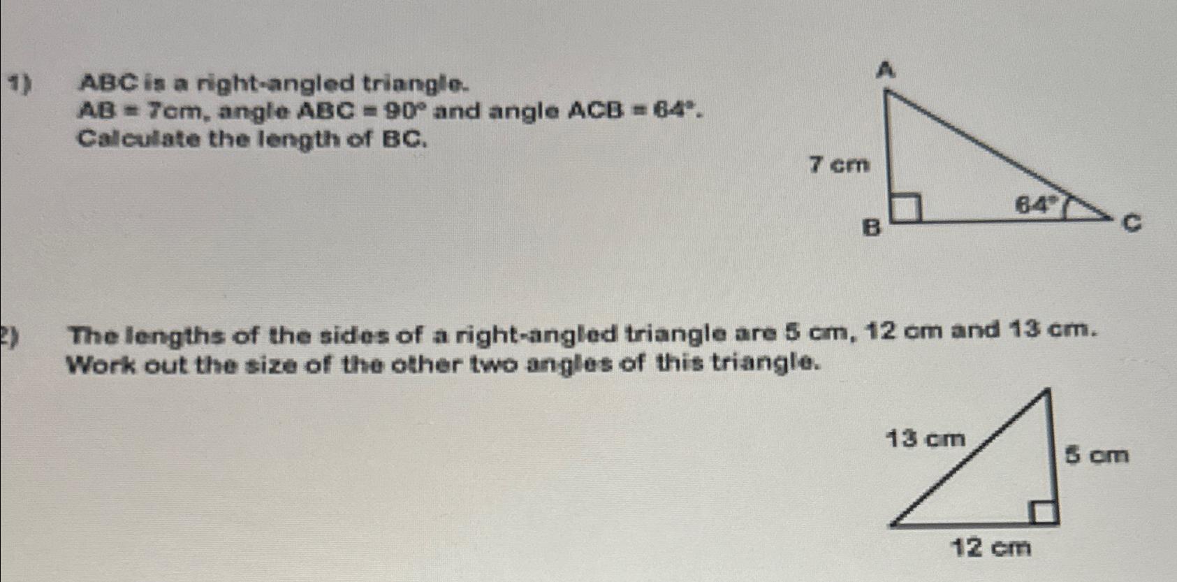 Solved Abc Is A Right Angled Triangle Ab 7cm ﻿angle Abc 90°