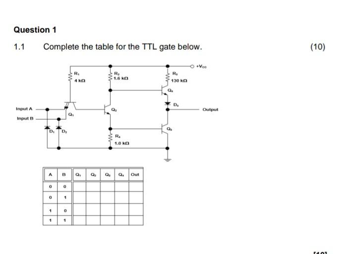 Solved 1 Complete the table for the TTL gate below. (10) | Chegg.com