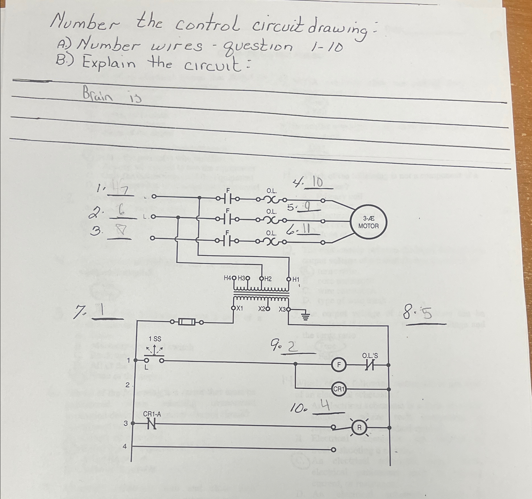Number the control circuit drawing:A.) ﻿Number wires | Chegg.com