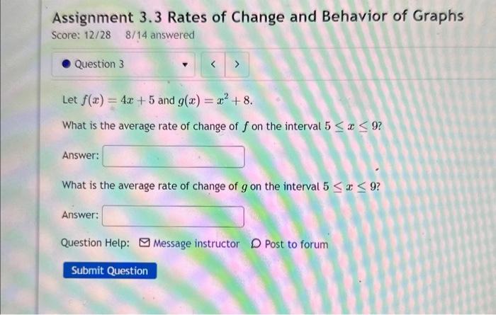 Solved Assignment 3.3 Rates of Change and Behavior of Graphs | Chegg.com