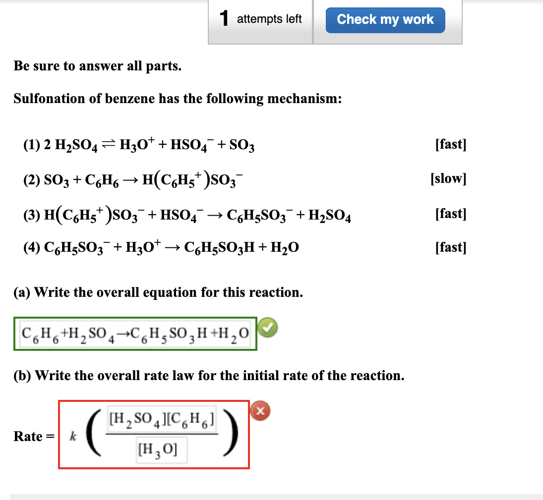 Solved Be sure to answer all parts.Sulfonation of benzene | Chegg.com
