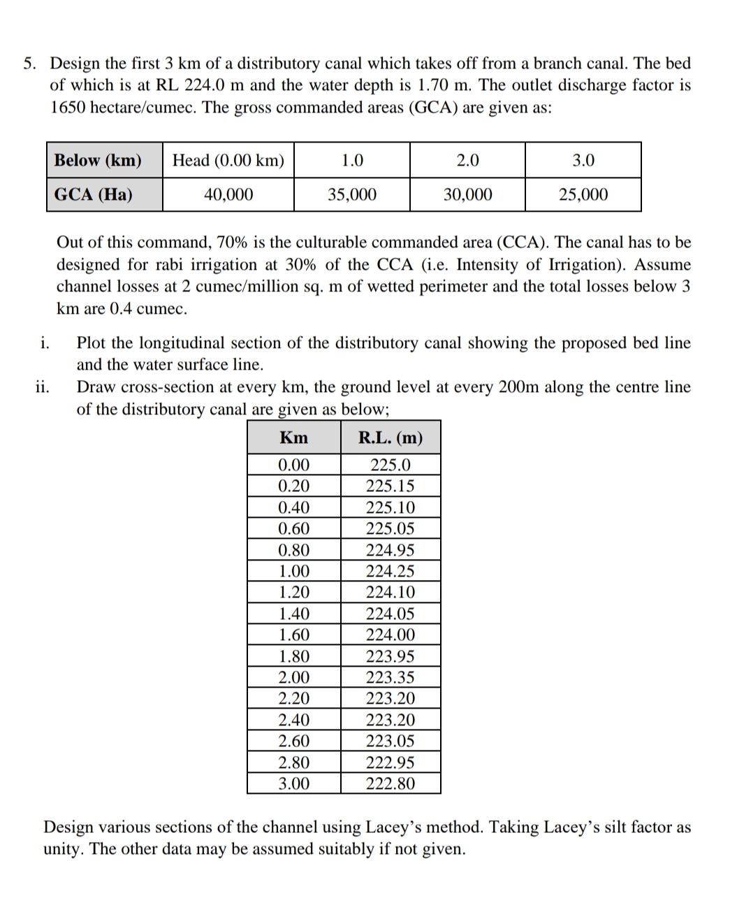 Solved by an EXPERT Design the first 3 ﻿km of a distributory canal which | Chegg.com