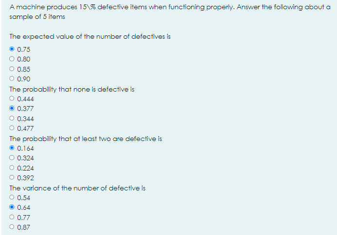 Solved A machine produces 15??% ﻿defective items when | Chegg.com