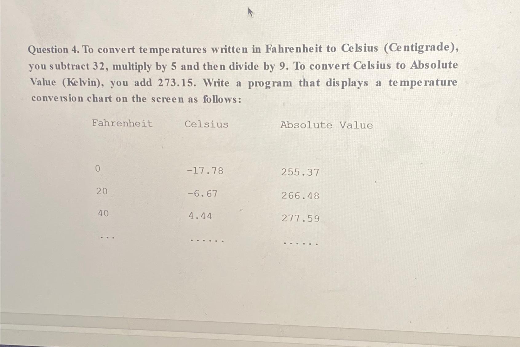 Solved Question 4. ﻿To convert temperatures written in | Chegg.com