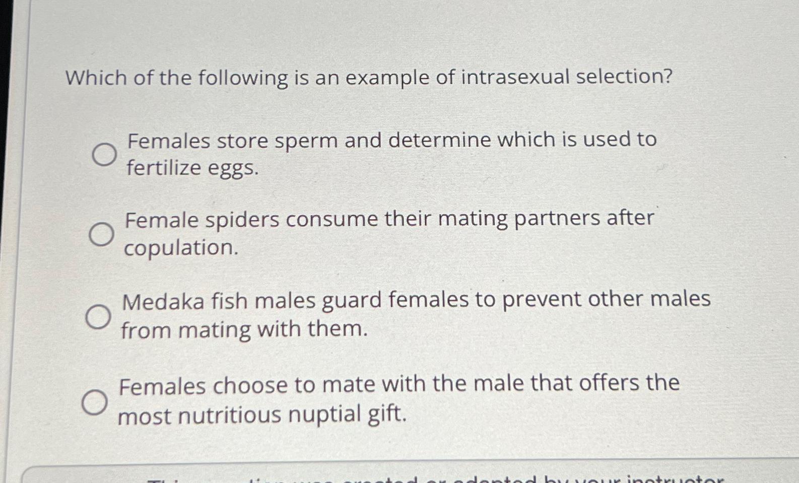 Solved Which of the following is an example of intrasexual | Chegg.com