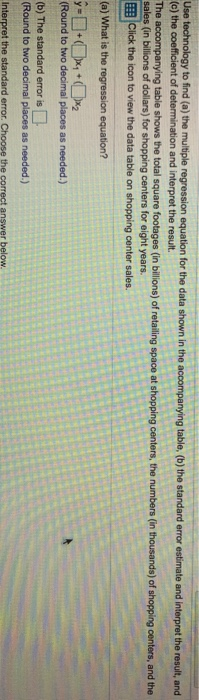 Solved Use technology to find (a) the multiple regression | Chegg.com