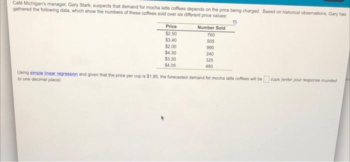 Solved Café Michigan's manager, Gary Stark, suspects that | Chegg.com