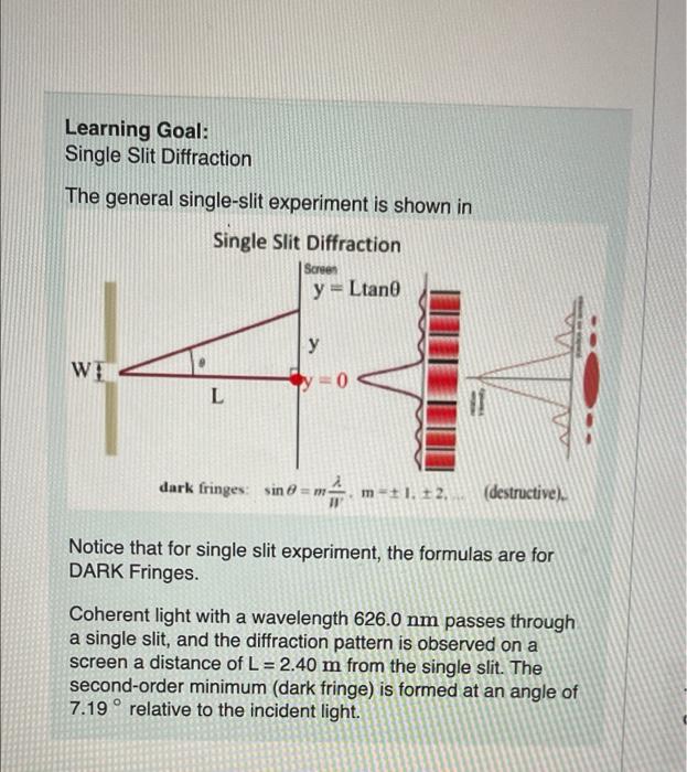 Solved Learning Goal: Single Slit Diffraction The general | Chegg.com