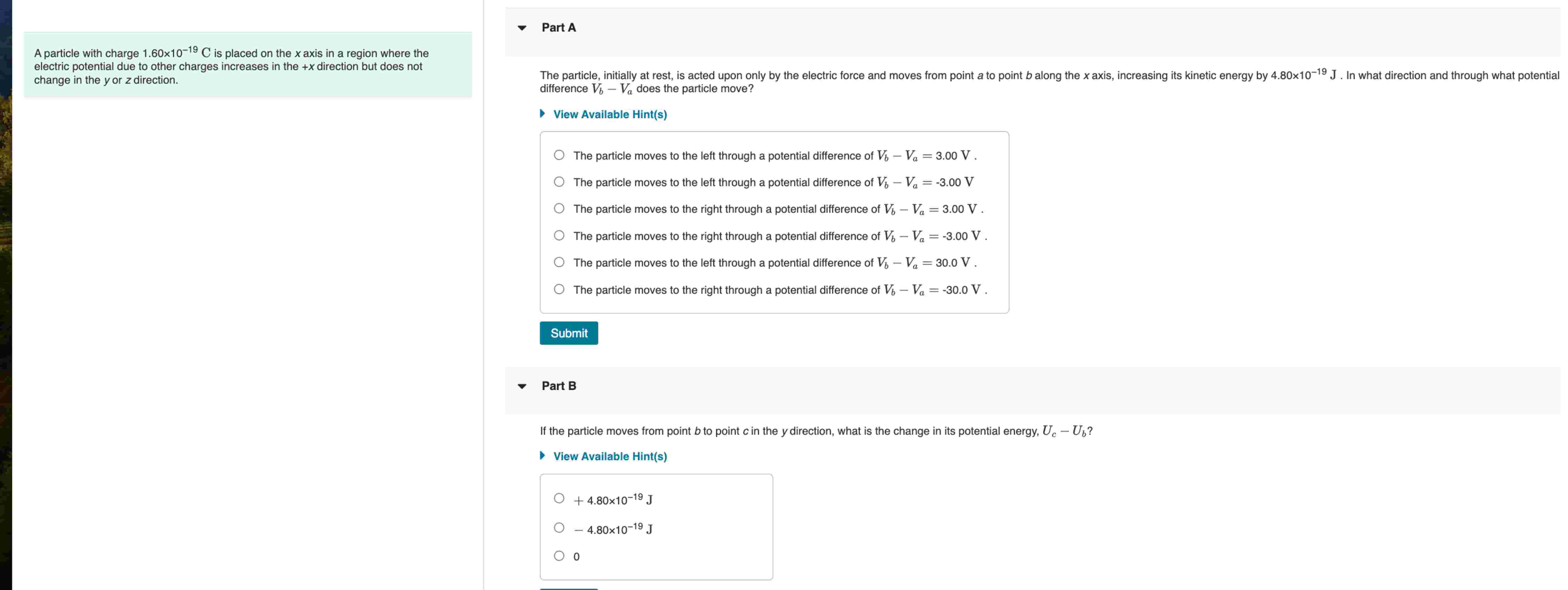 Solved A particle with charge 1.60×10-19C is ﻿placed on ﻿the | Chegg.com
