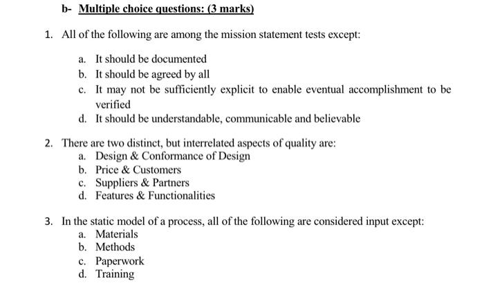 Solved b- Multiple choice questions: (3 marks) 1. All of the | Chegg.com